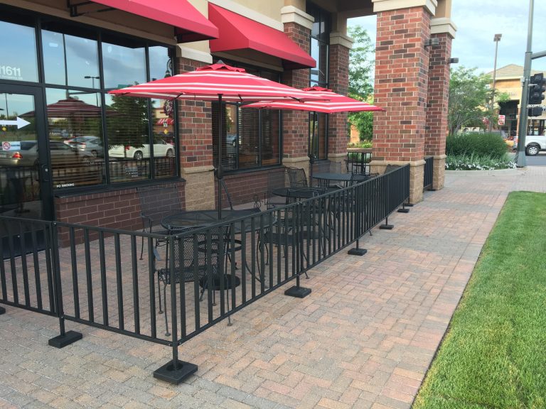A photo gallery of outdoor seating areas with cafe dividers/ partitions